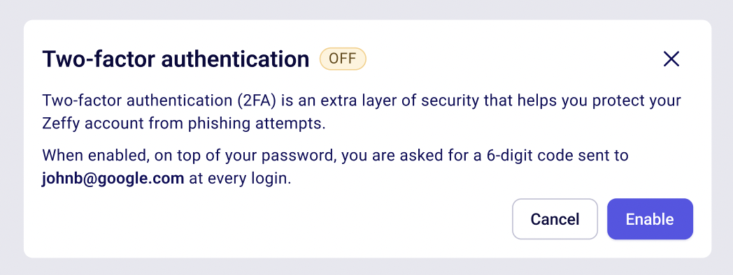 Activating two-factor authentication (2FA) on your account